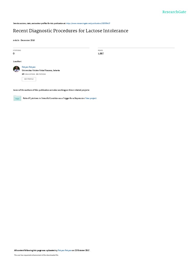 Recent Diagnostic Procedures For Lactose Intolerance: December 2016 ...