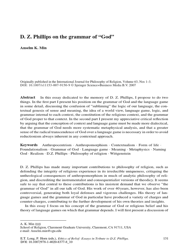 DZ Phillips On The Grammar of God | PDF | God | Proposition