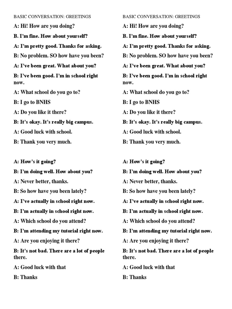 Basic Conversation: Greetings Basic Conversation: Greetings | PDF