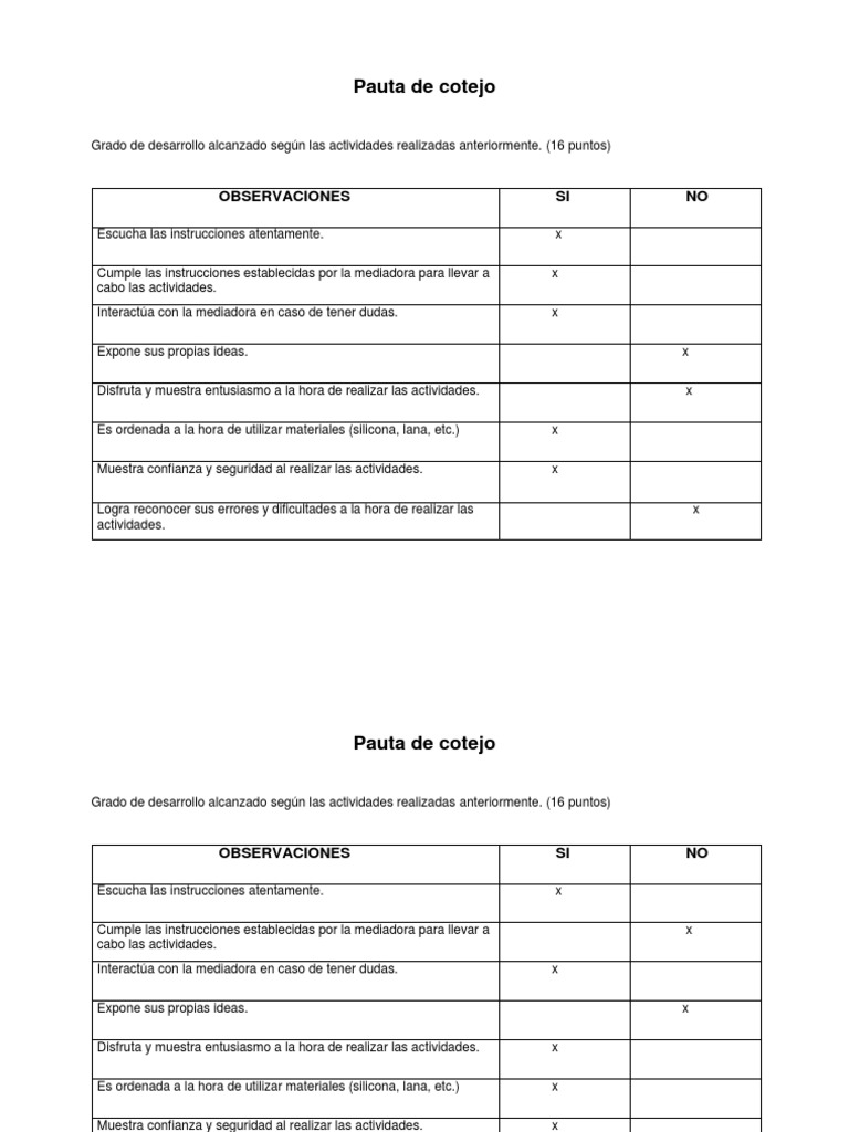 Pauta de Cotejo | PDF