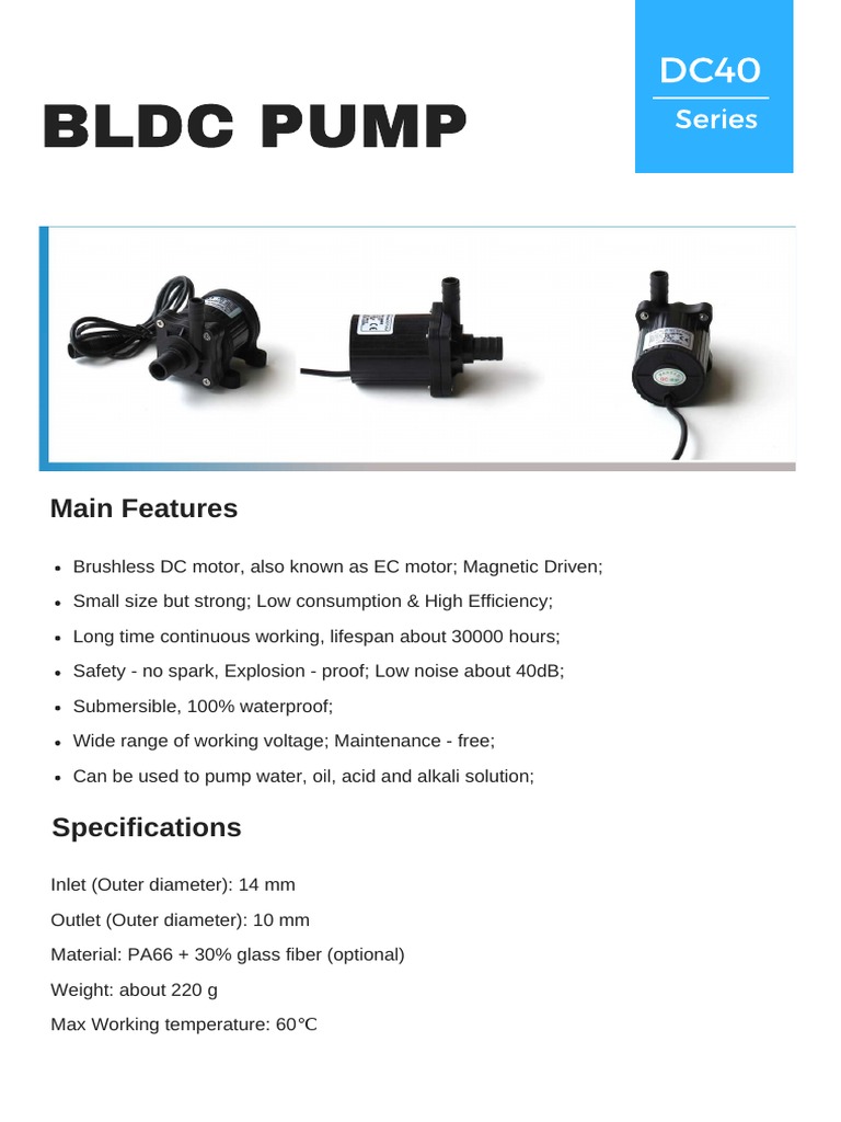 DC40-1250 Brushless Pump Specifications | PDF