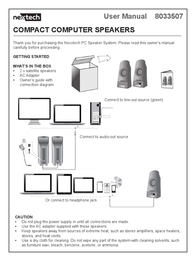 Compact Computer Speakers: User Manual 8033507 | PDF | Electrical ...