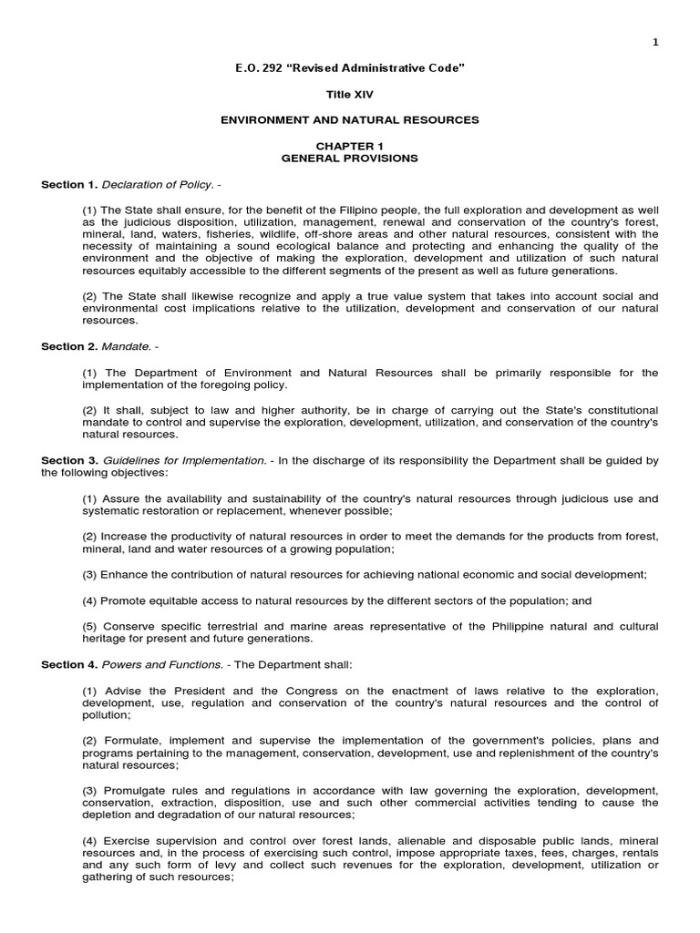 E.O. 292 (Denr) | PDF | Environmental Law | Forestry