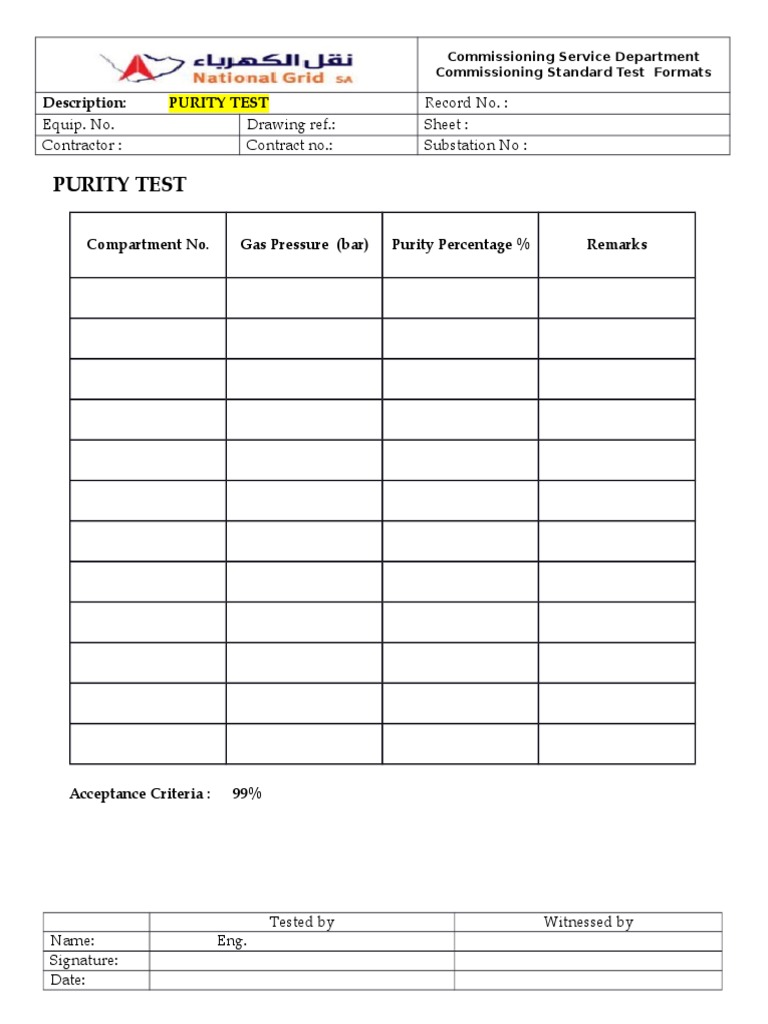 Substation Gas Purity Test Guide | PDF