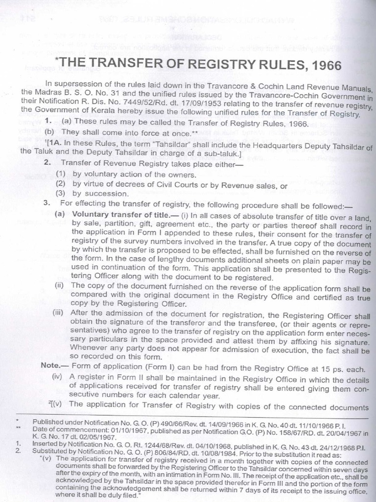 Transfer of Registry Rules 1966 | PDF