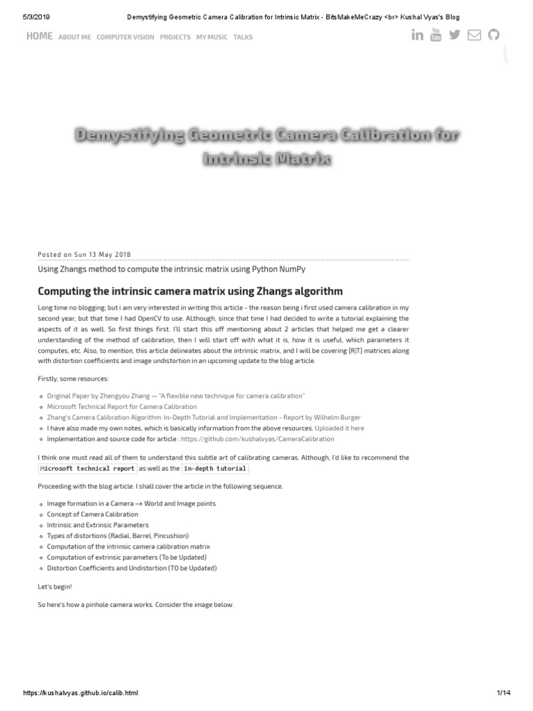Demystifying Geometric Camera Calibration For Intrinsic Matrix ...