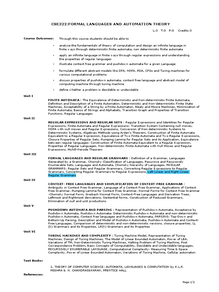Cse322:Formal Languages and Automation Theory: Page:1/2 | Download Free ...