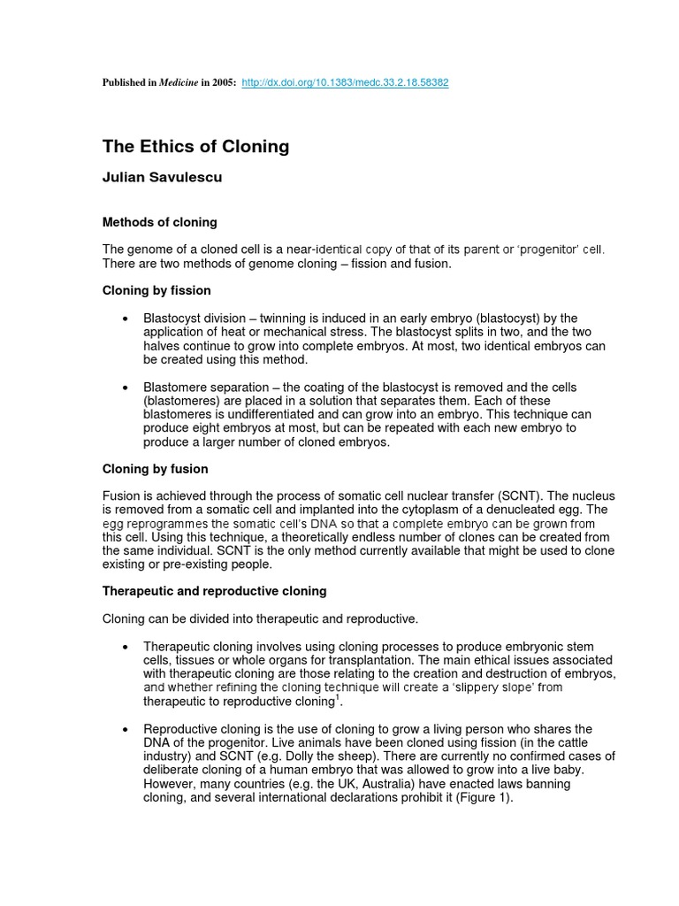 The Ethics of Cloning | PDF | Cloning | Biological Processes