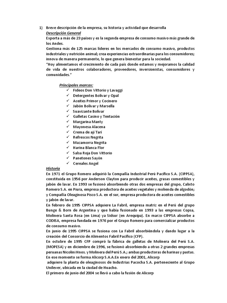 Historia de Alicorp | PDF | Comida y bebida | Alimentos