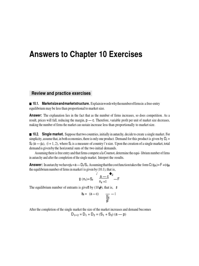 Answers To Chapter 10 Exercises: Review and Practice Exercises | PDF ...