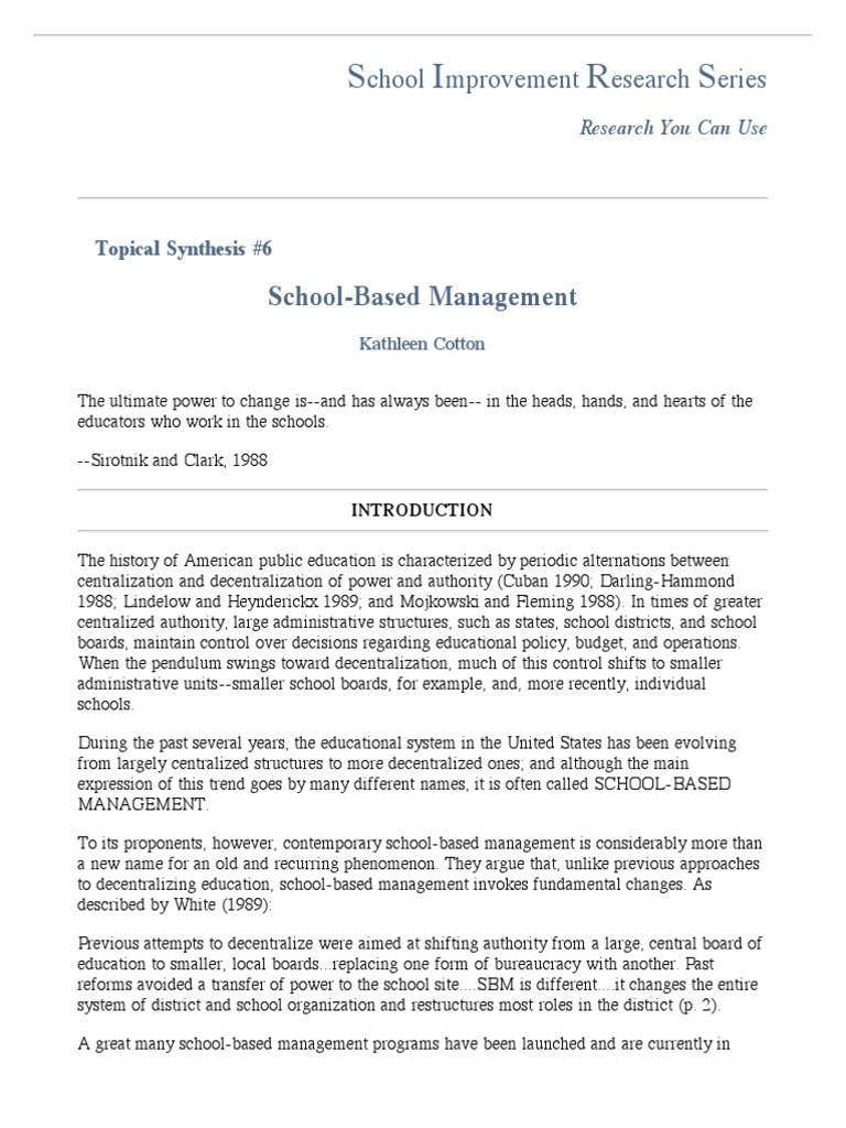 School Based Management | PDF | Decision Making | Decentralization