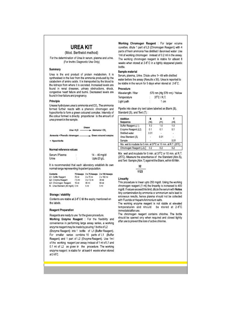 Urea Kit Mod Berthelot Method PDF | PDF