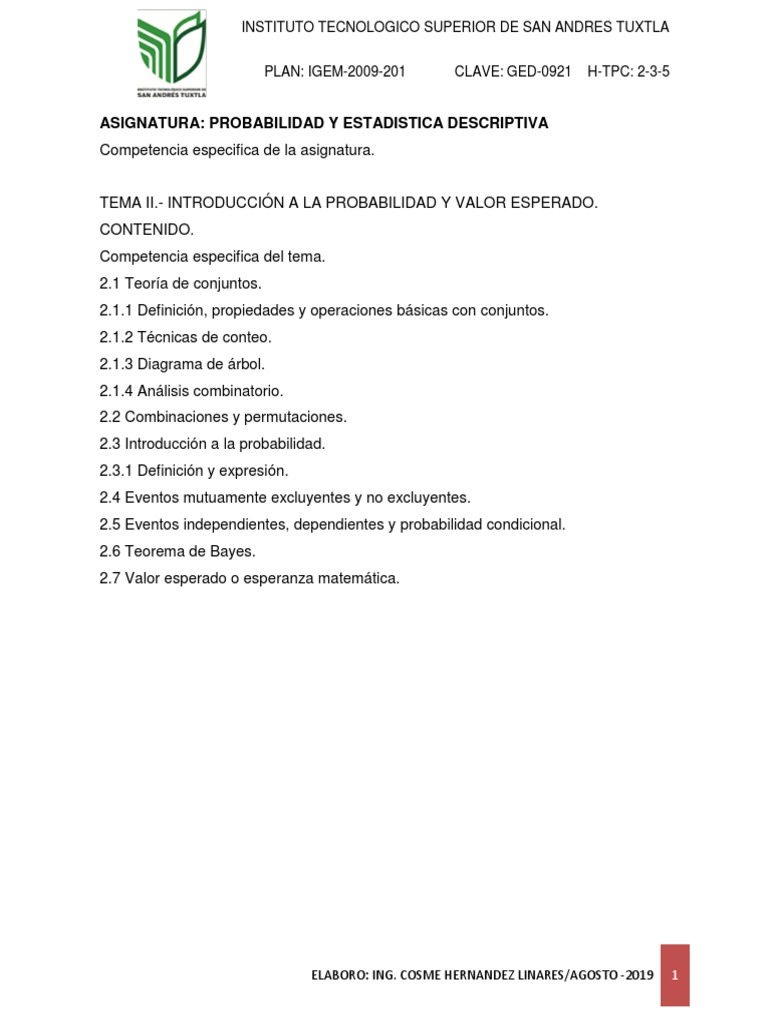 Tema 2 Prob y Estad | PDF | Probabilidad | Conjunto (Matemáticas)