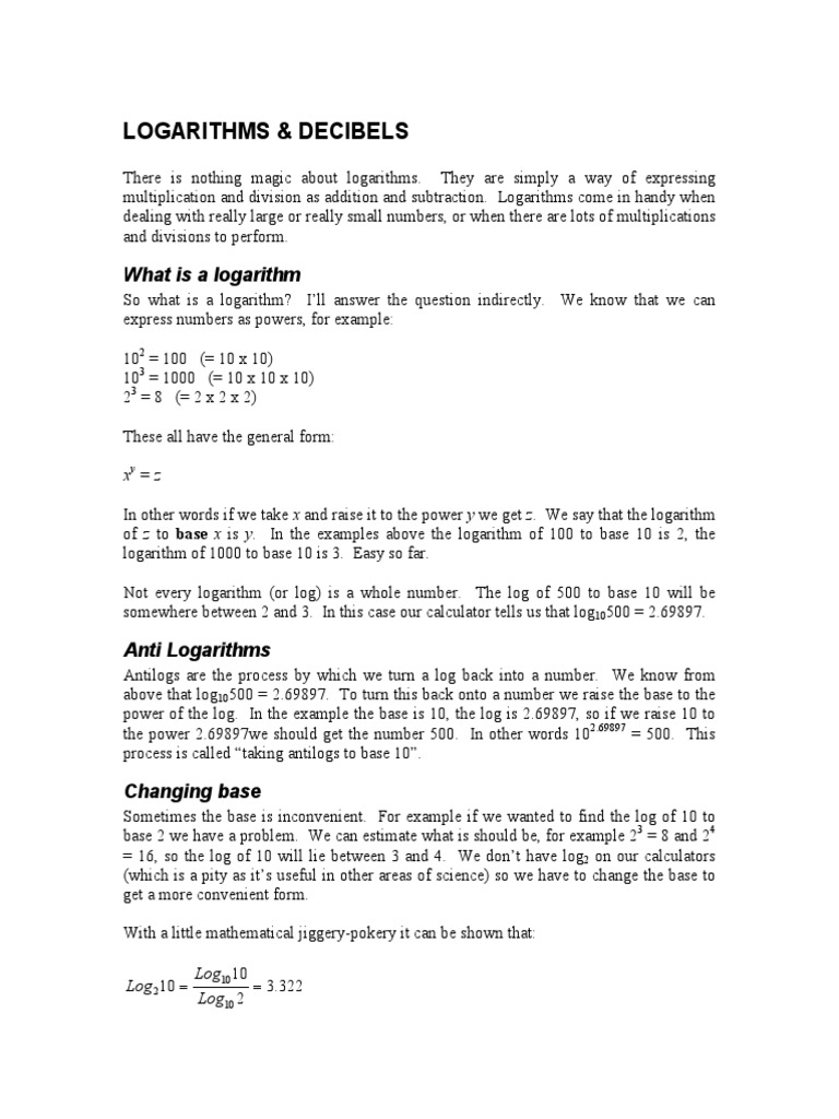 LOGARITHMS & DECIBELS EXPLAINED | PDF | Decibel | Logarithm