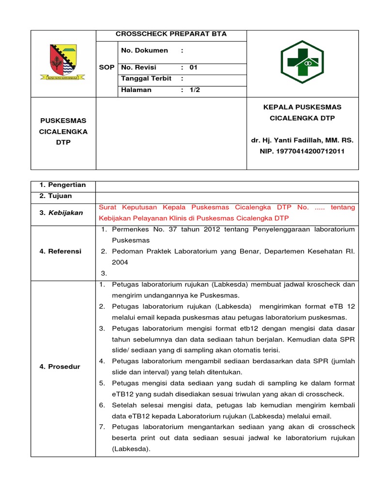 8.1.7.1 Sop Crosscheck Preparat BTA | PDF