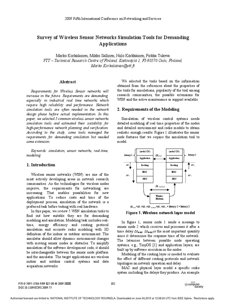 Survey Of Wireless Sensor Networks Simulation Tools For Demanding Applications Pdf Wireless