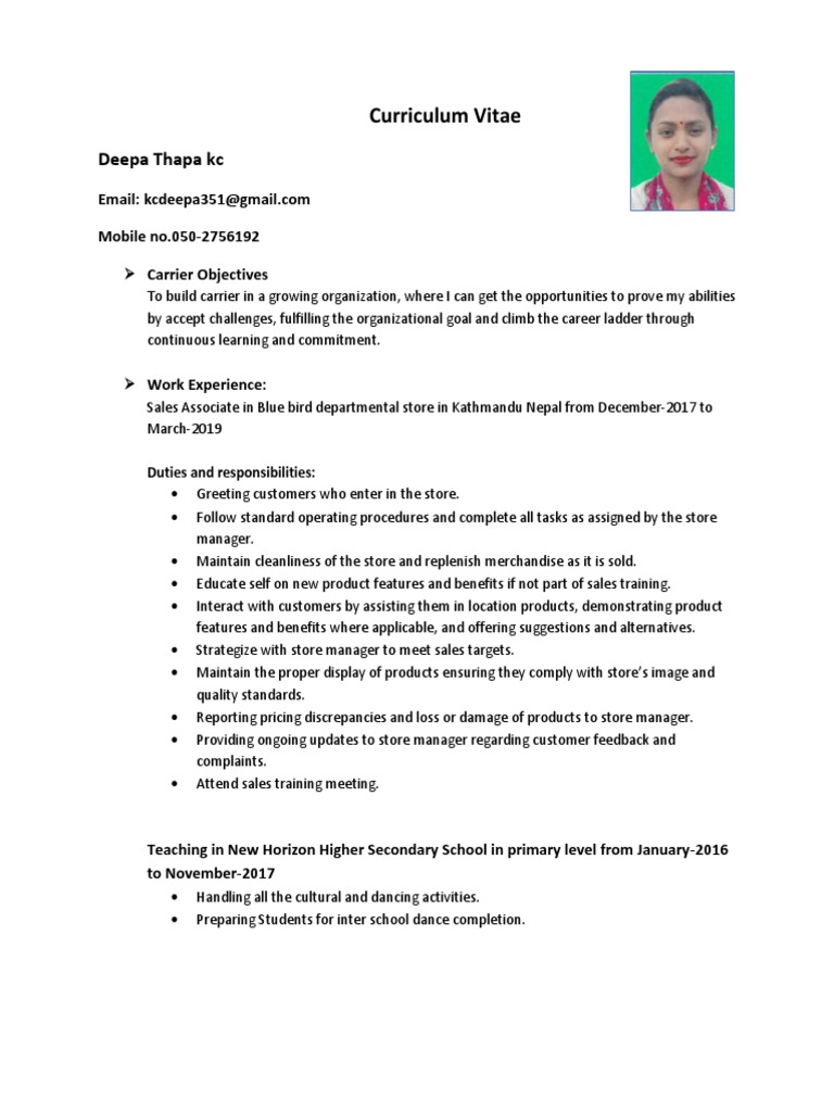 Curriculum Vitae: Deepa Thapa KC | PDF | Nepal | Learning