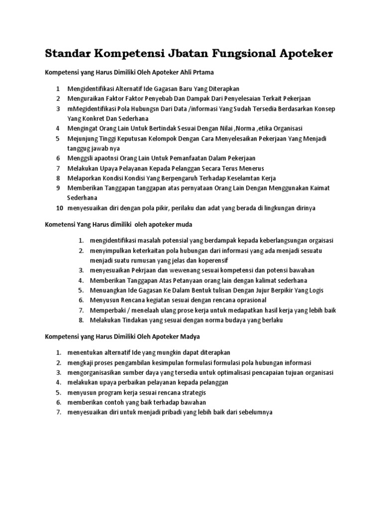 Standar Kompetensi Jabatan Fungsional Apoteker Pdf
