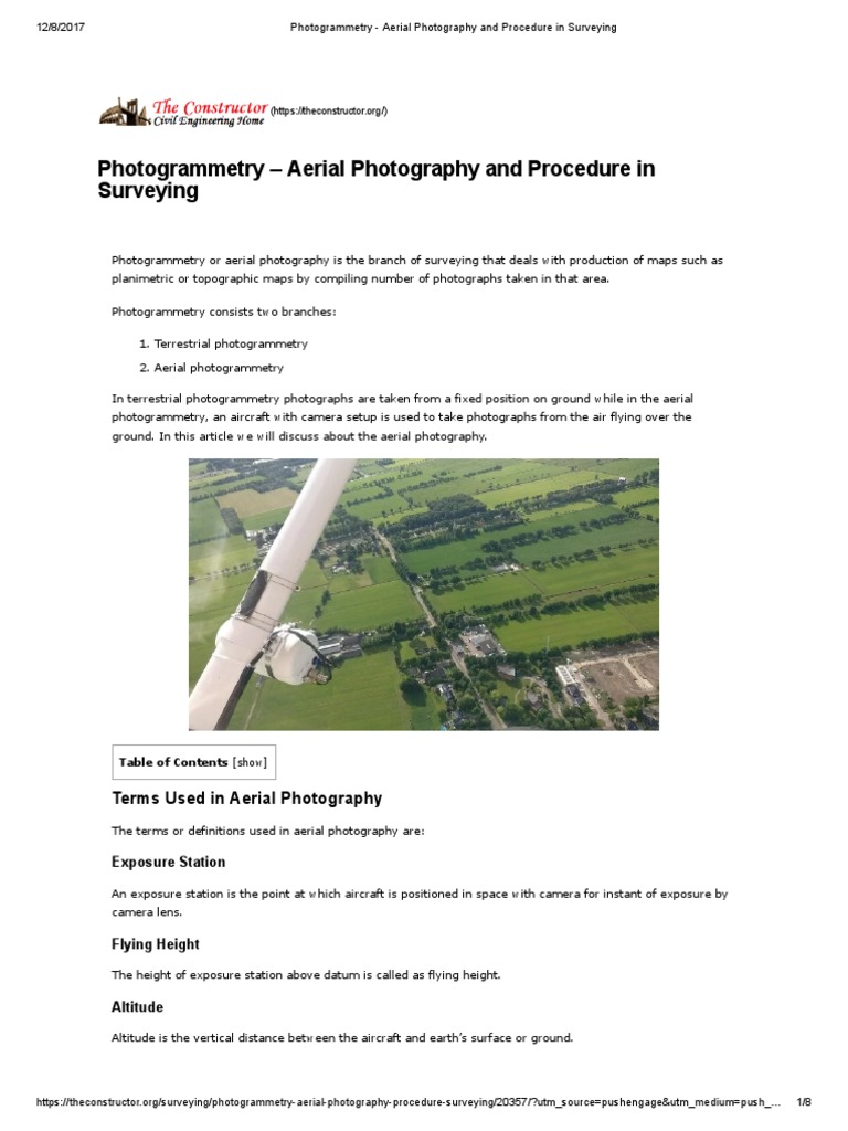 Photogrammetry - Aerial Photography and Procedure in Surveying | PDF ...