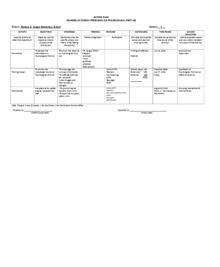 Action Plan Pfa | PDF | Cognition | Business