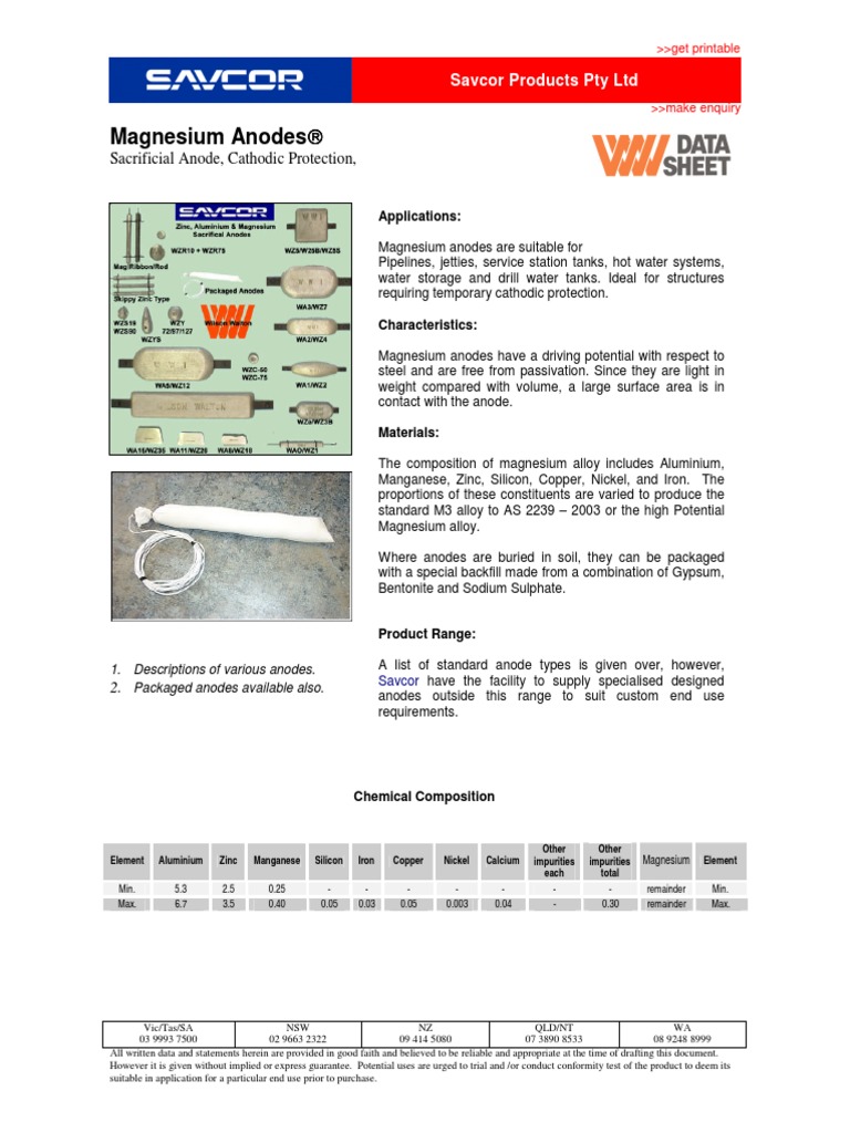 Magnesium Anodes: Sacrificial Anode, Cathodic Protection | PDF ...