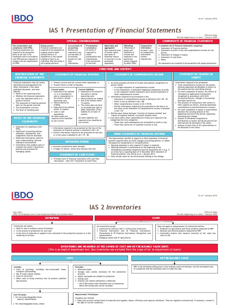 IAS at A Glance - BDO | PDF | International Financial Reporting ...