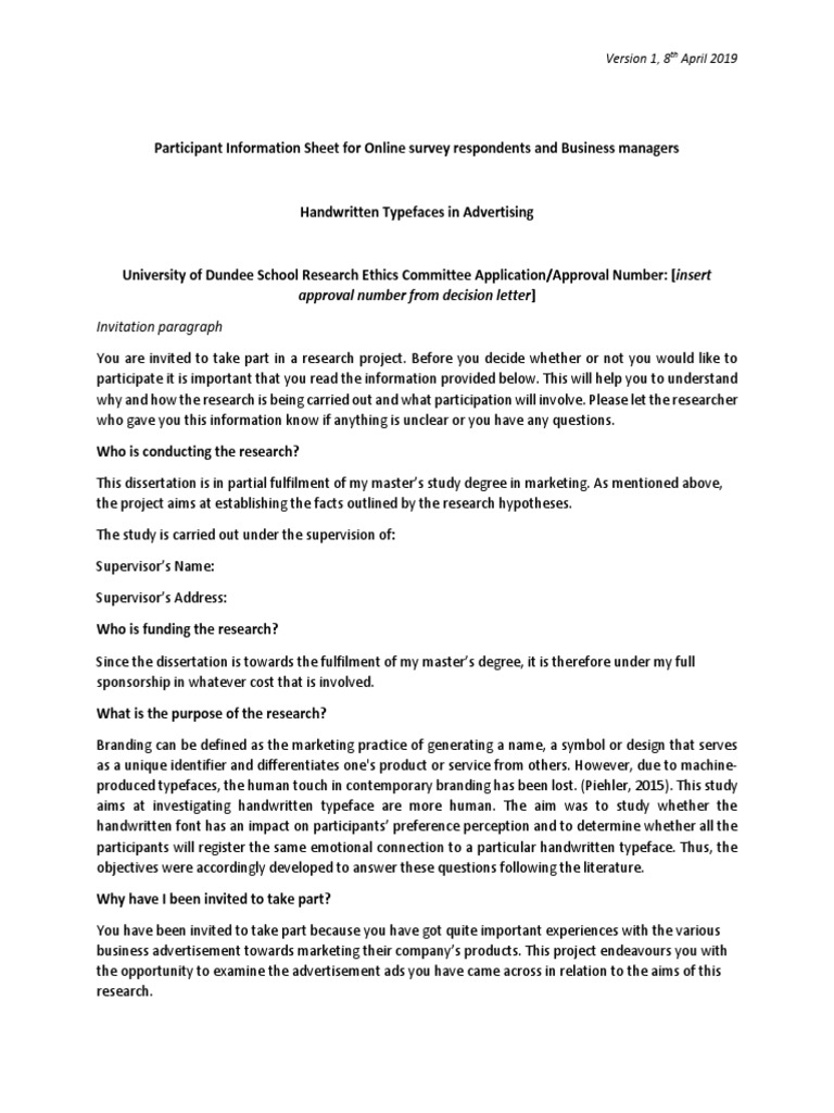 Participant Information Sheet | PDF | Personally Identifiable ...