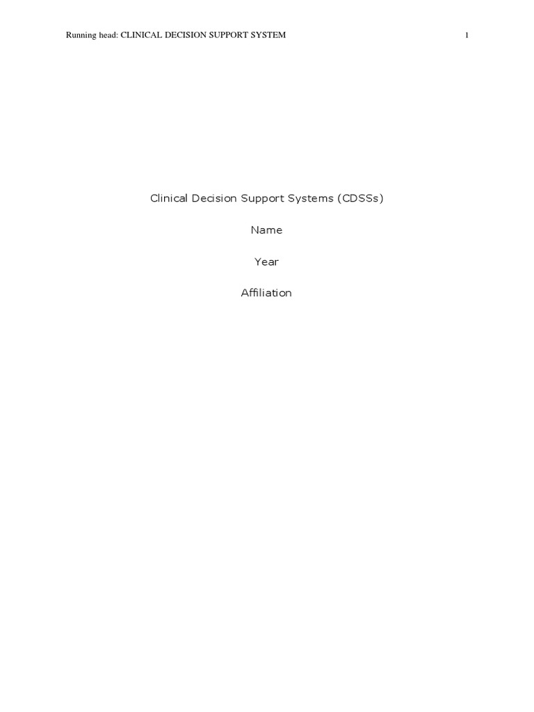 Clinical Decision Support Systems (CDSSS) Name Year Affiliation | PDF ...