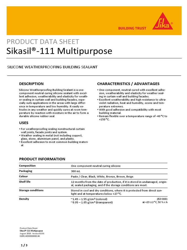 Sikasil®-111 Multipurpose: Product Data Sheet | PDF | Silicone | Adhesive