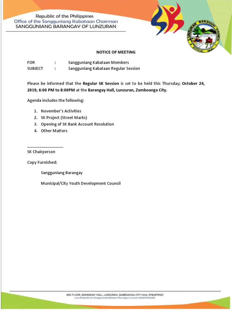 Notice of Meeting (SK Regular Session) | PDF