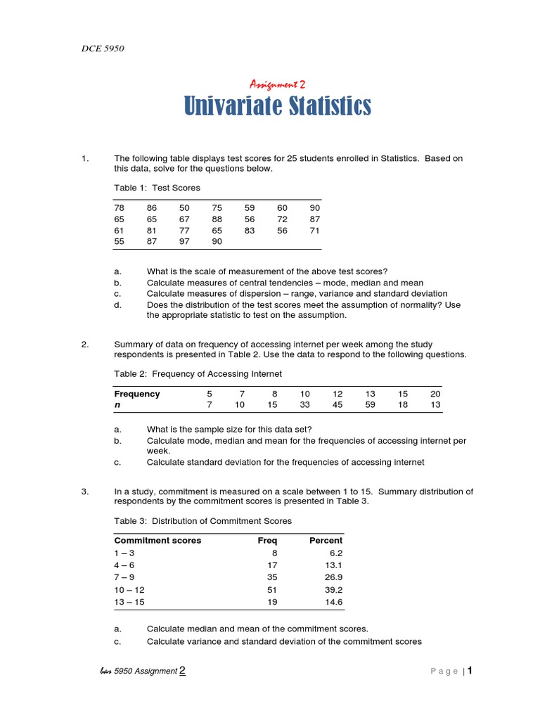 5950 Assignment 2 Univariate Statistics | PDF | Teaching Methods ...