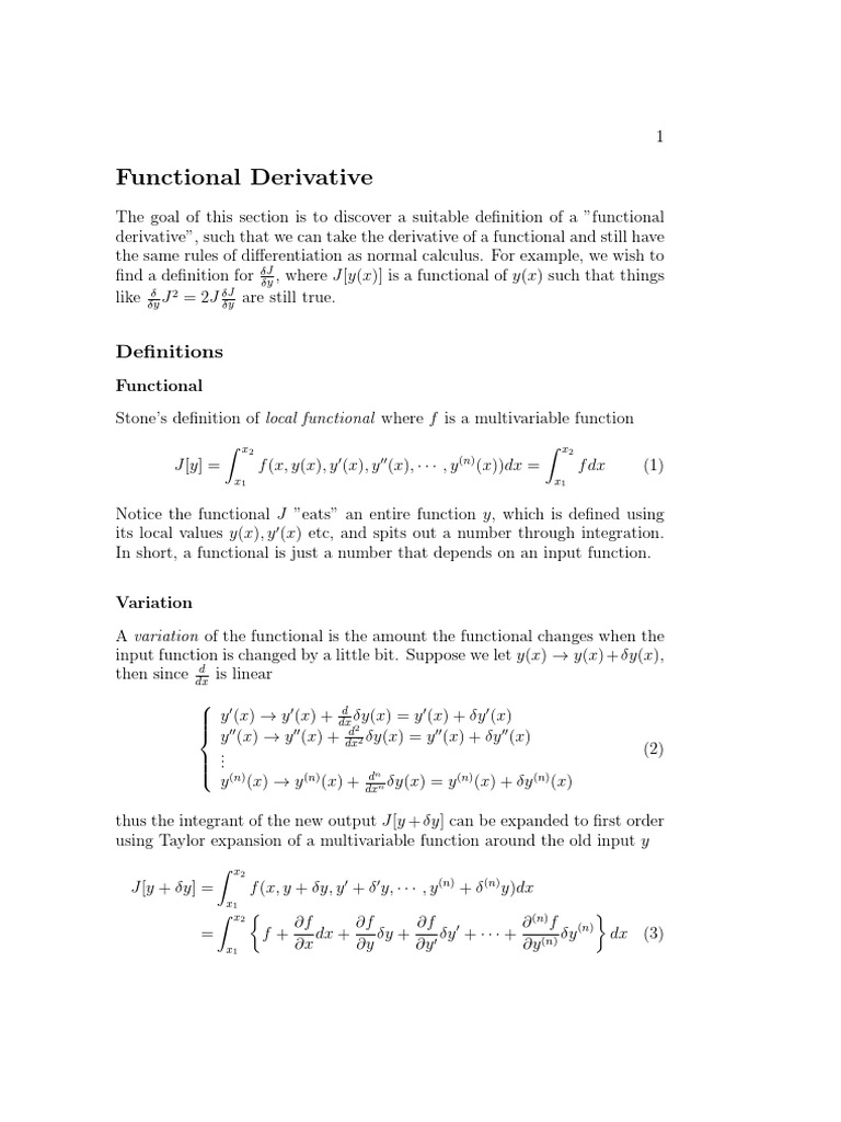 Functional Derivative: Definitions | Download Free PDF | Derivative | Function (Mathematics)