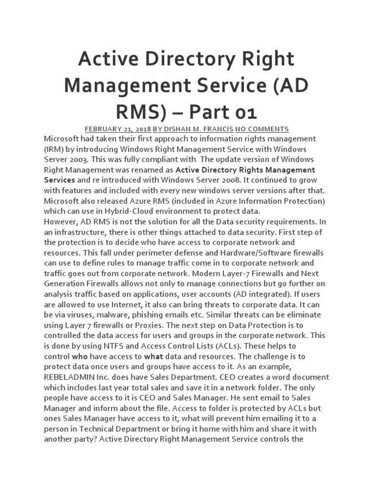 Active Directory Right Management Service | PDF | Active Directory ...