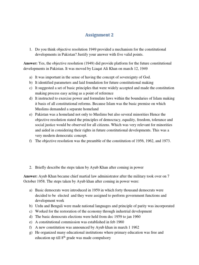 Assignment 2: Answer: Yes, The Objective Resolution (1949) Did Provide ...