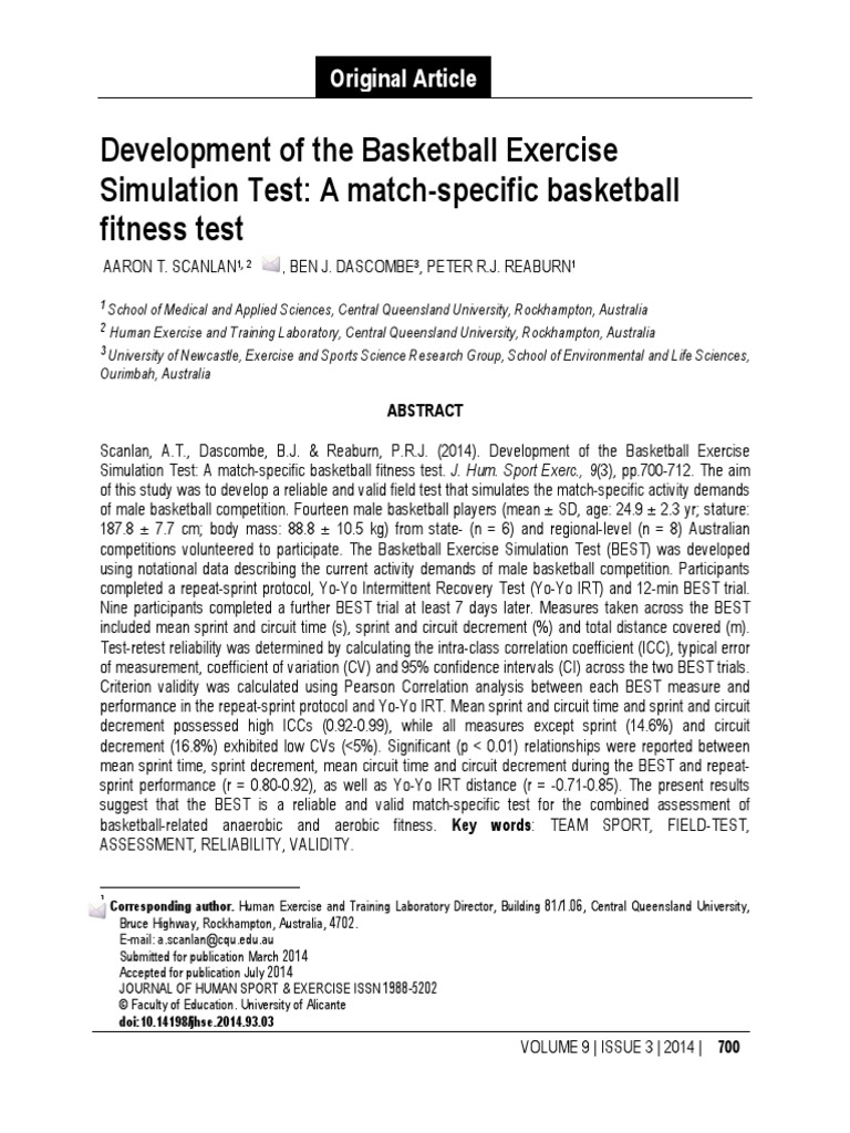 Development of The Basketball Exercise Simulation Test: A Match ...
