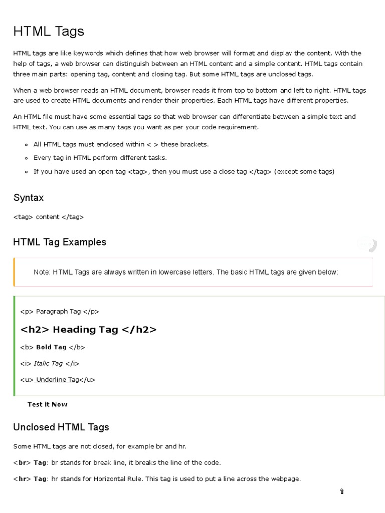 HTML Tags - Javatpoint | PDF | Html Element | Html