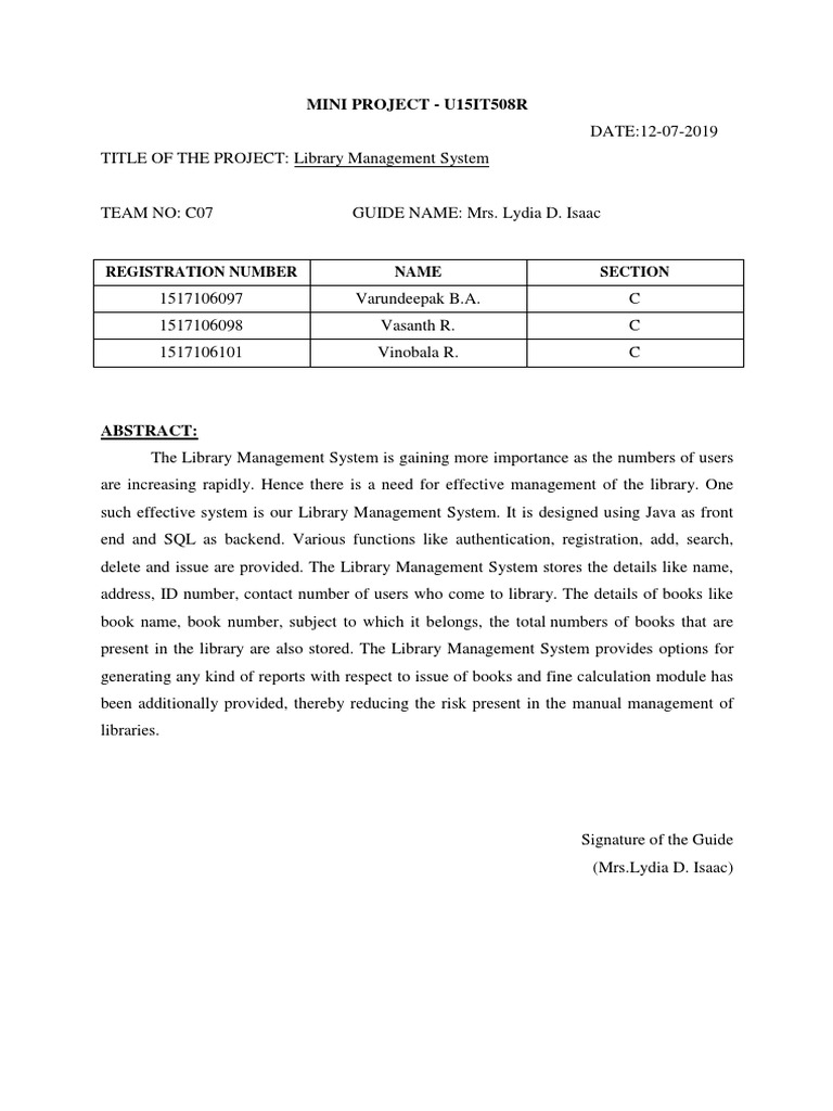 Library Management System Project Report | PDF