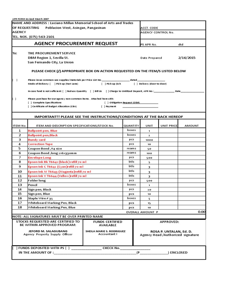 Agency Procurement Request | PDF | Business