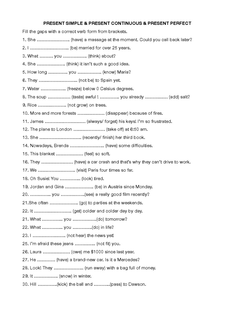 Present Tenses Exercises PDF | PDF | Art