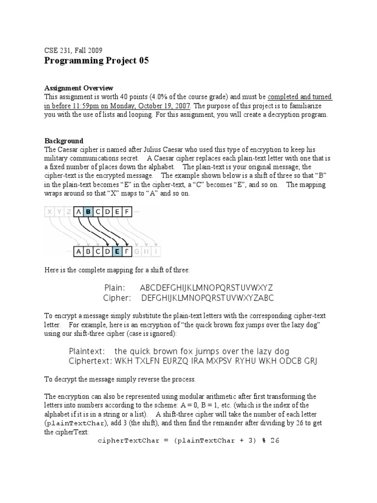Programming Project 05: Assignment Overview | PDF | Cipher | Cryptography