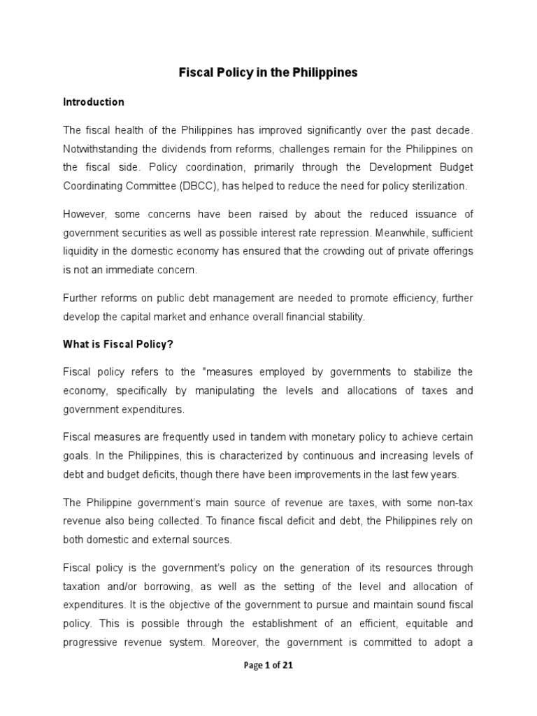 Fiscal Policy in The Philippines | PDF | Government Budget Balance ...