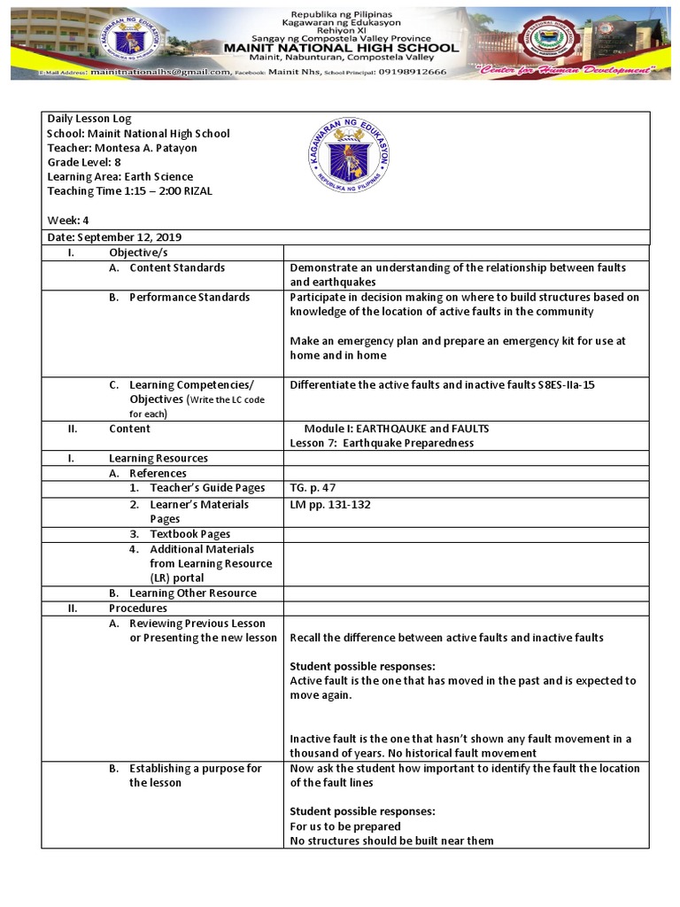 Earth Science 8 - Disaster Preparedness (Earthquake) | PDF | Emergency ...