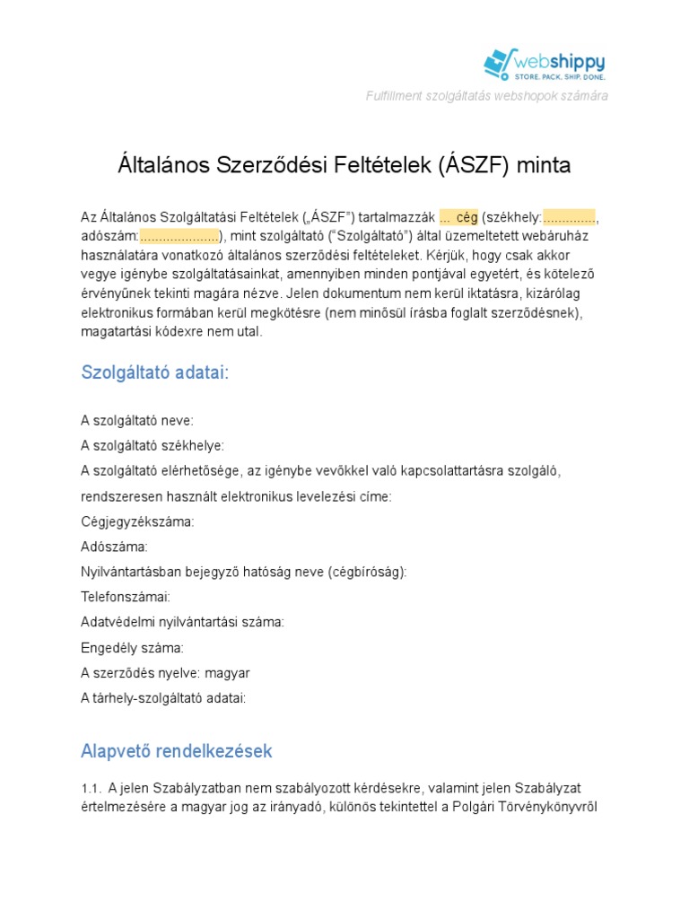 Webshop Ingyenes ASZF Minta | PDF
