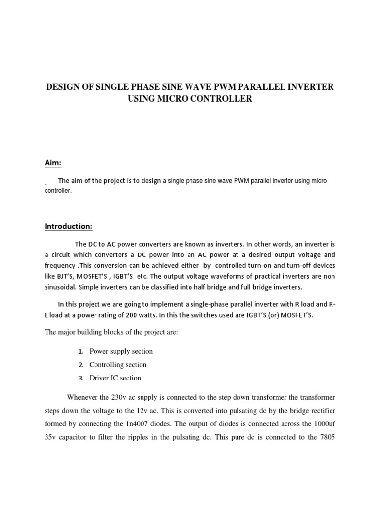 Design And Implementation Of A Single Phase Sine Wave Pwm Parallel Inverter Using A