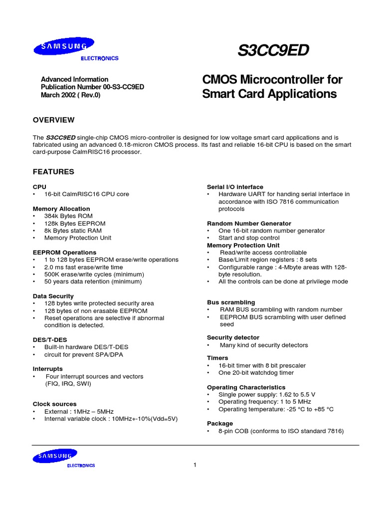 Samsung CMOS Card | PDF | Random Access Memory | Microcontroller