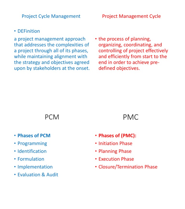 Comparing Project Cycle Management and Project Management Cycle ...