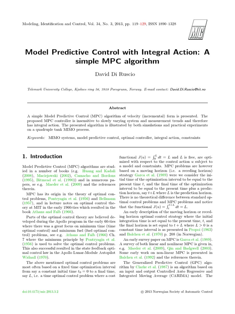 MPC With Integrators | PDF | Control Theory | Optimal Control