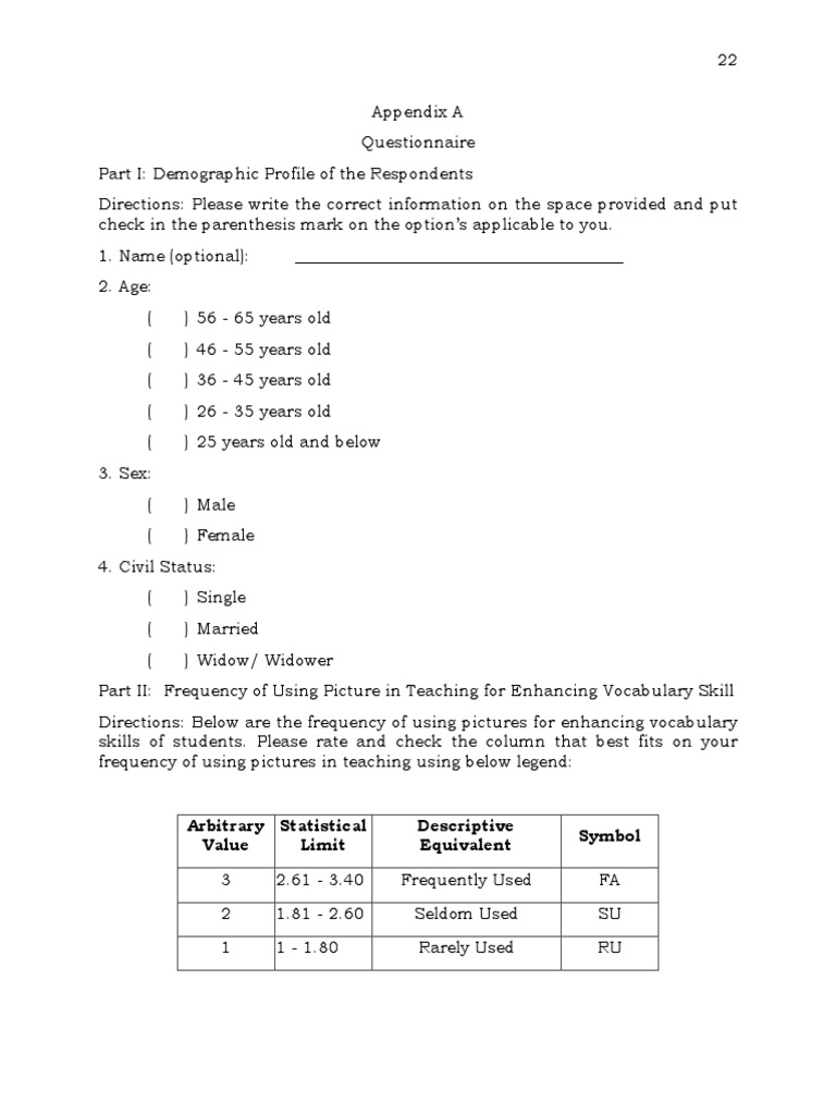 Vocabulary Questionnaire | PDF | Vocabulary | Teaching