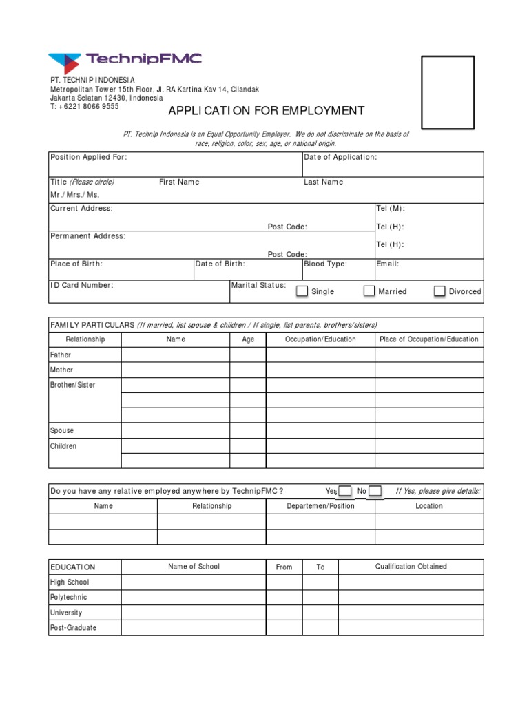 Application for Employment at PT Technip Indonesia | PDF | Employment ...