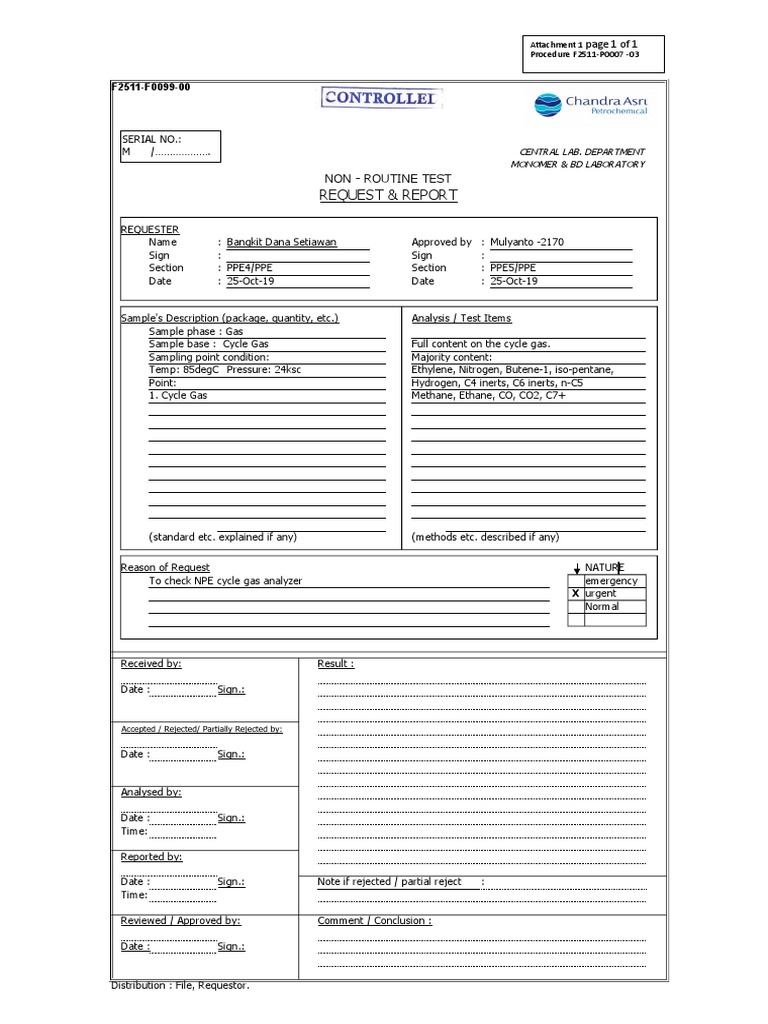 Procedure F2511-P0007 -03 Non-Routine Test Request & Report | PDF ...